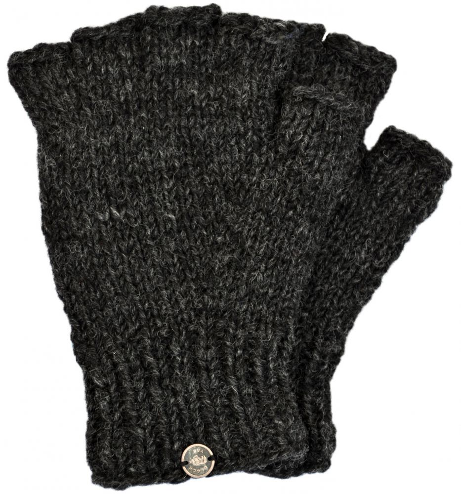 Pure Wool Fingerless Gloves Plain Charcoal